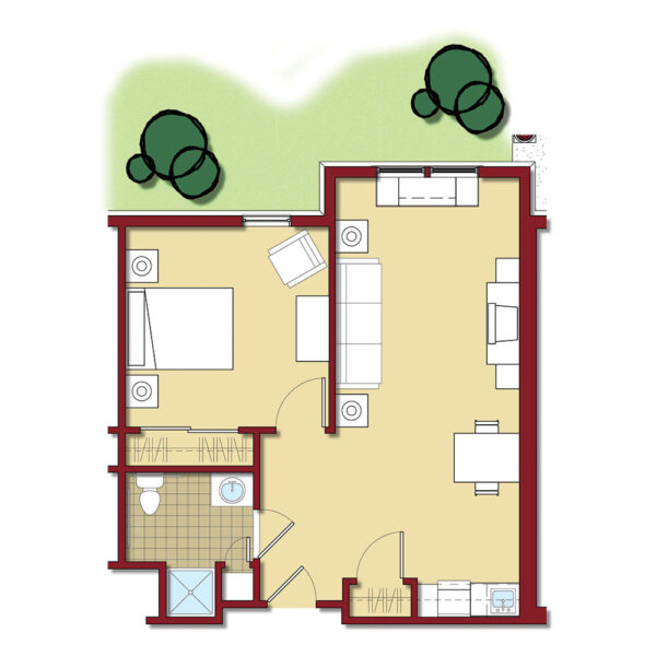 One Bedroom Unit Floor Plan - The Village at LifeQuest